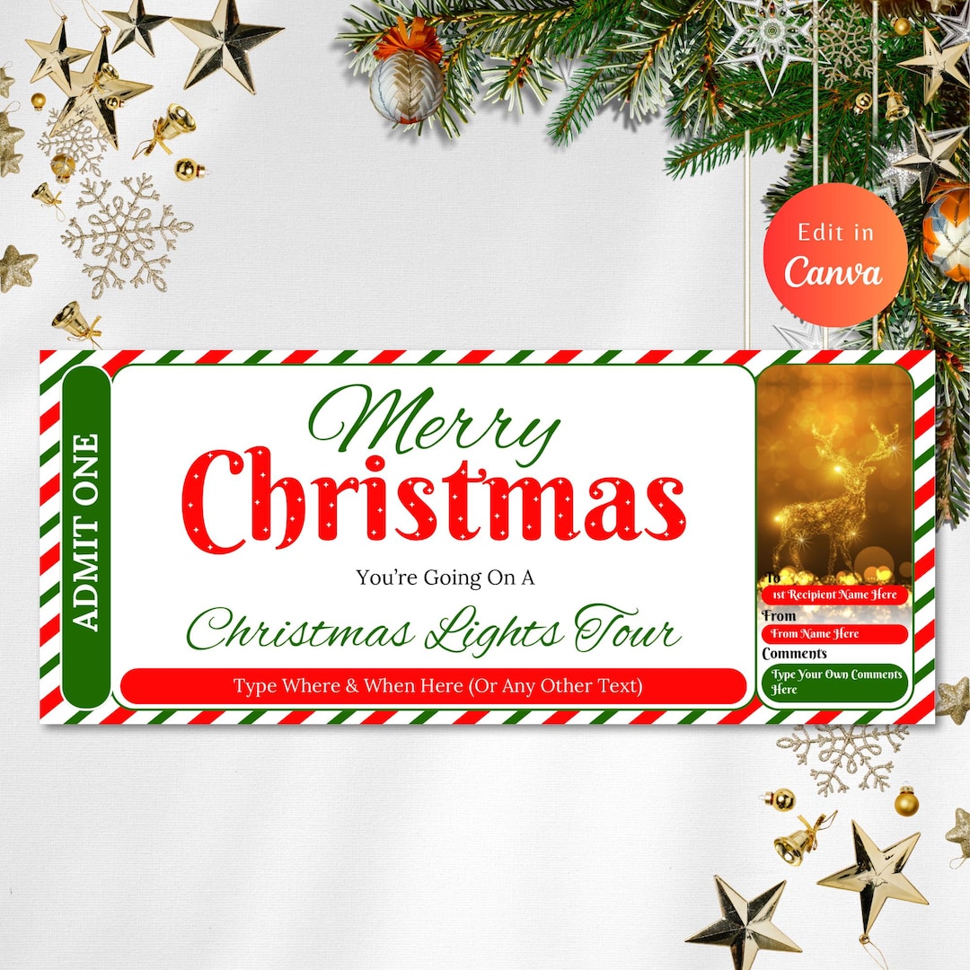 Editable Christmas Lights TOUR TICKET TEMPLATE, Light-up Tour ...