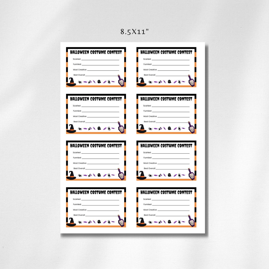 Editable HALLOWEEN COSTUME Contest Voting Cards, Halloween Games ...