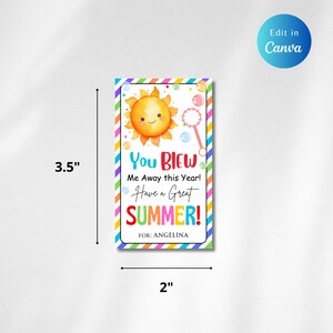Editable You Blew Me Away Summer Tag, End of School Year Tags, Editable ...