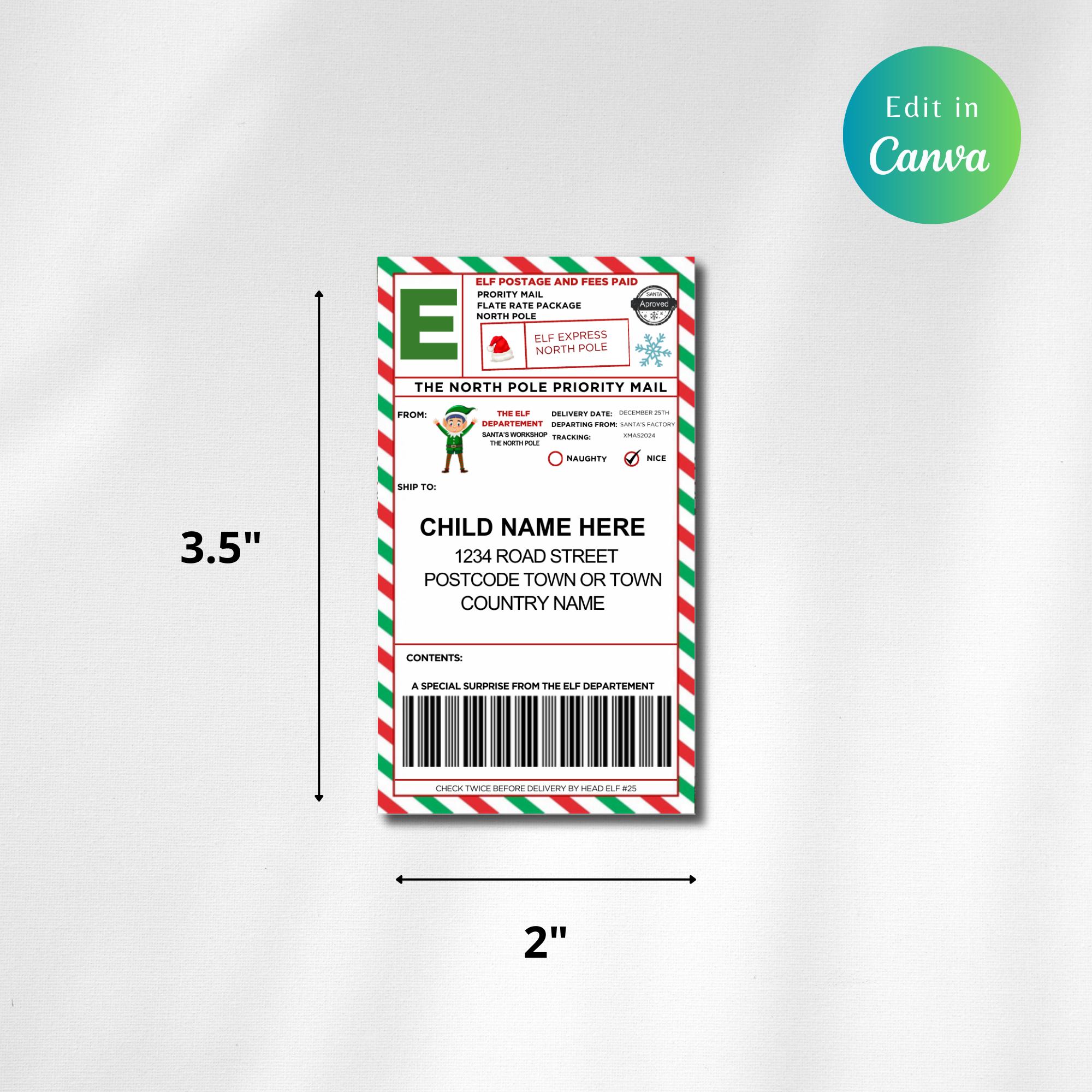 EDITABLE Elf Mail Shipping Label, CHRISTMAS ELF, Northpole Gift Tags ...