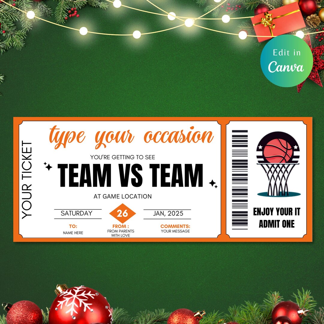 Editable BASKETBALL TICKET Gift Editable Template, Basketball Game ...