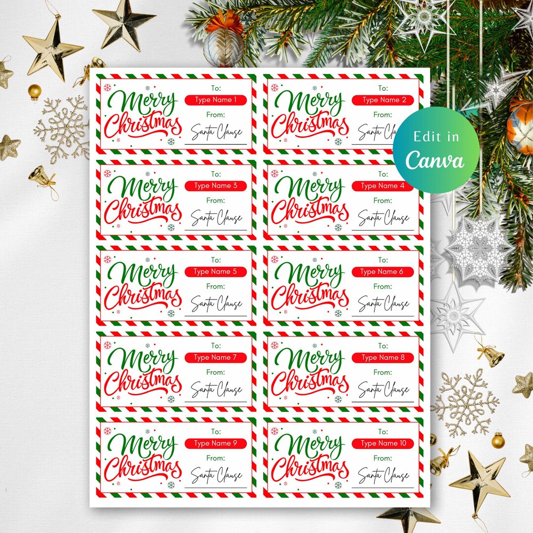 EDITABLE SANTA GIFT Tags Template Printable Christmas Labels Stickers ...