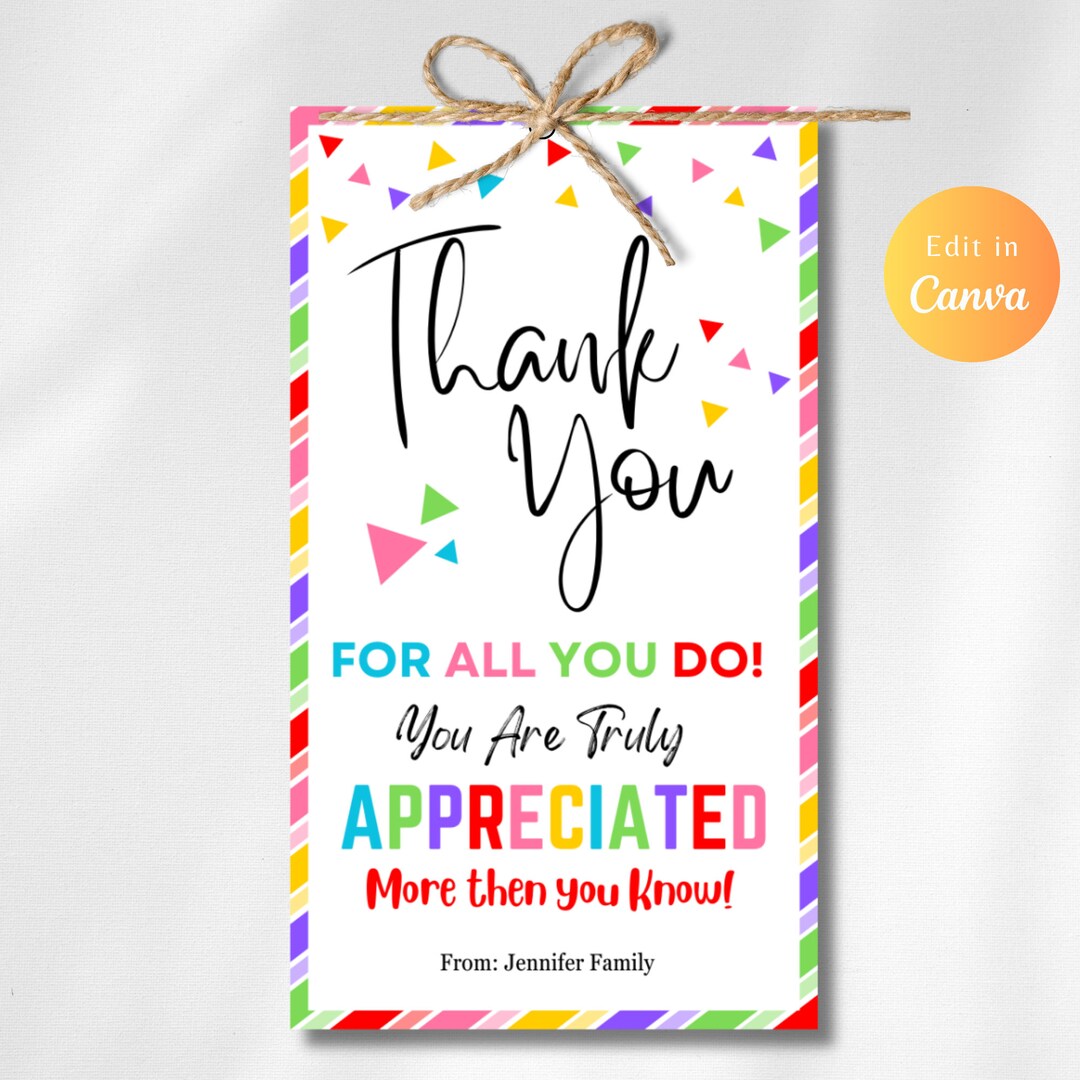 Editable Teacher Appreciation Week Gift Tags, Thank You Teacher Gift ...