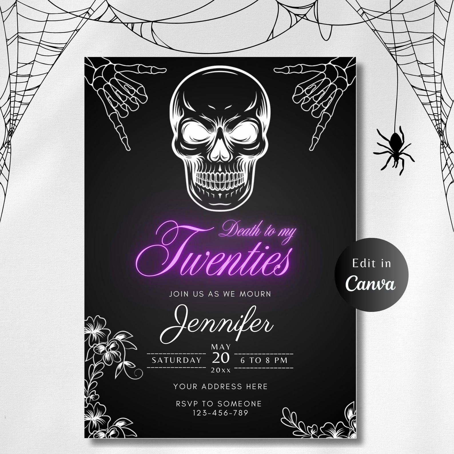 EDITABLE Death to My 20s INVITATION, Gothic Neon 30th Birthday ...