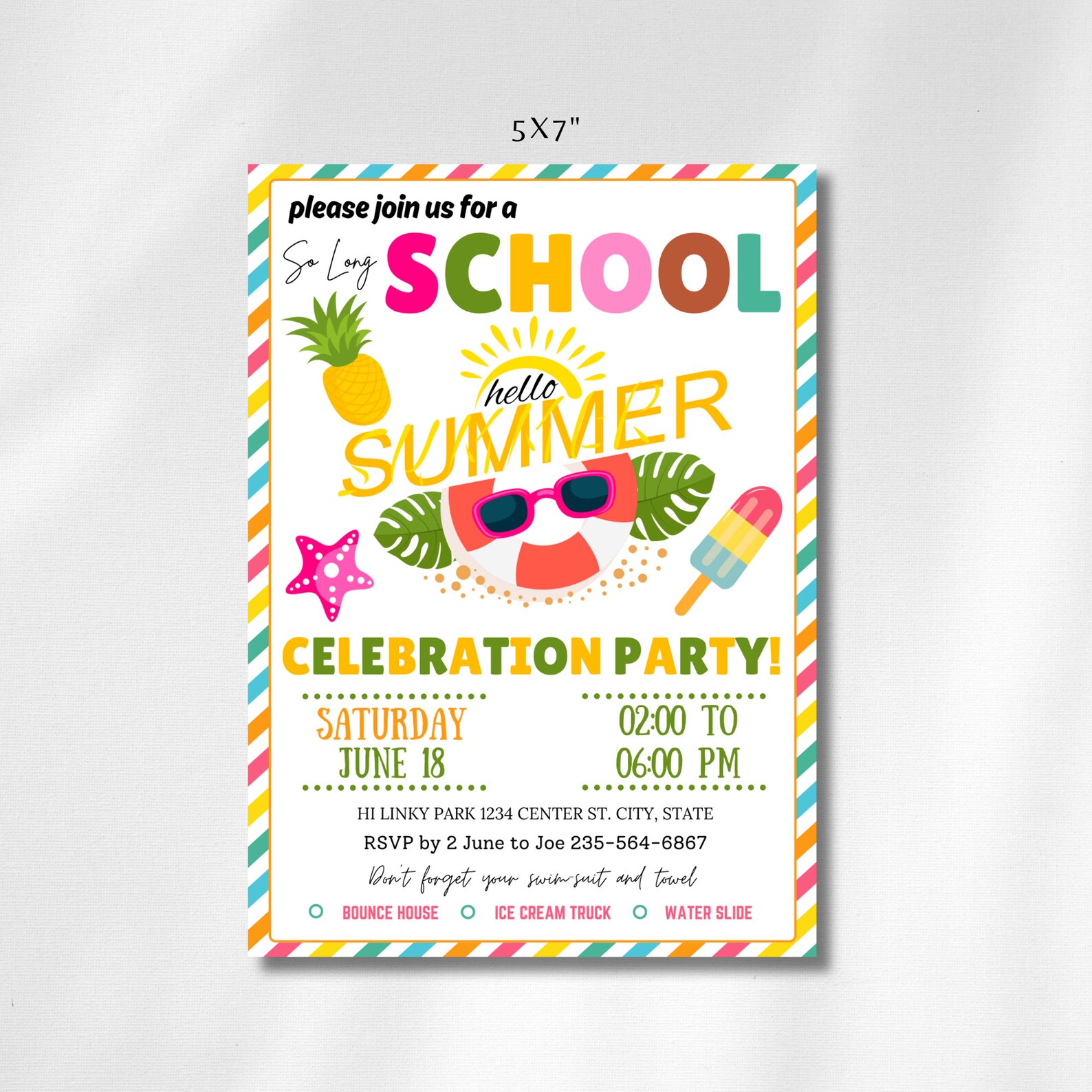 Editable End of School Party Invitation, Summer Party Invitation ...