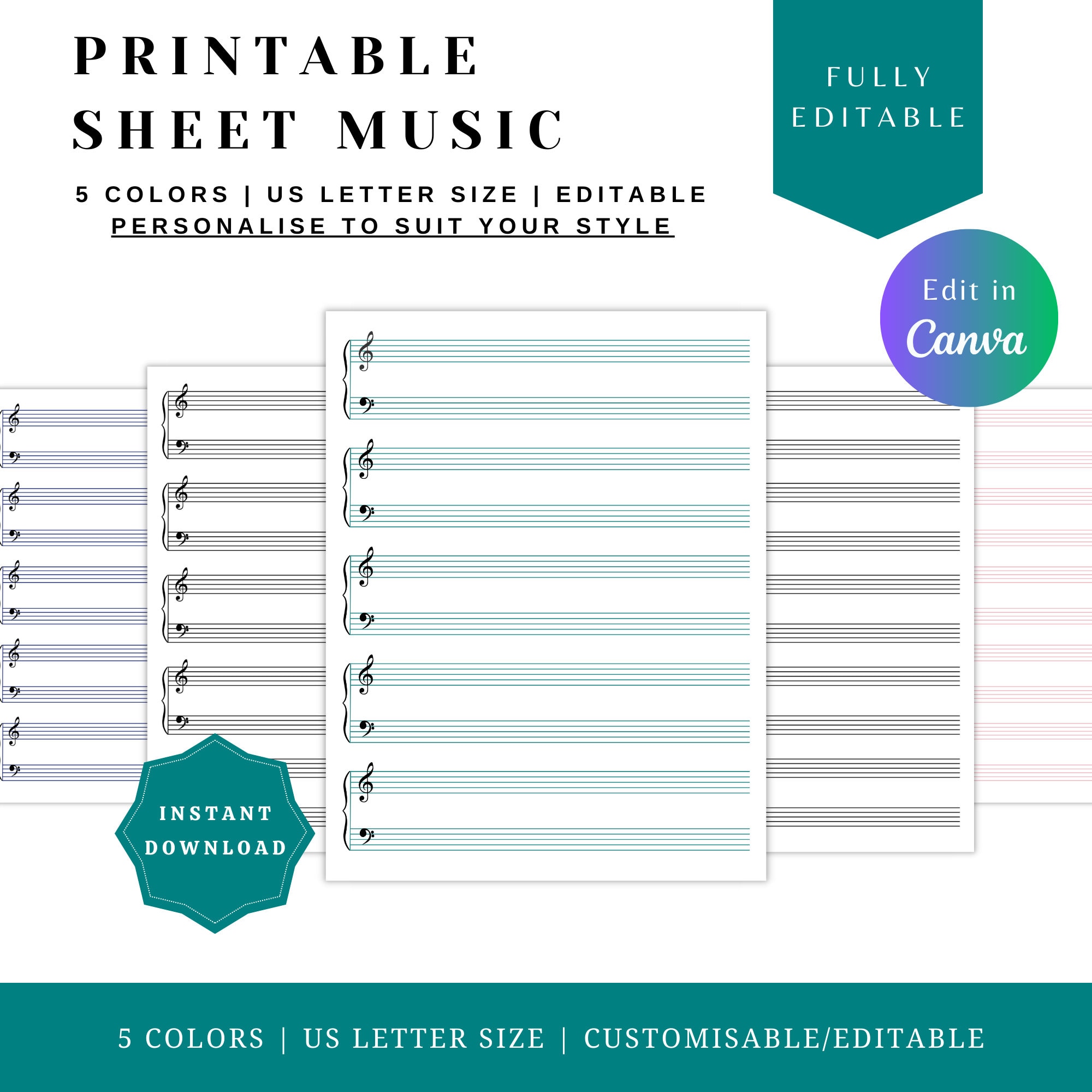 SHEET MUSIC TEMPLATE, Blank Music, Blank Piano Music, Music Template ...