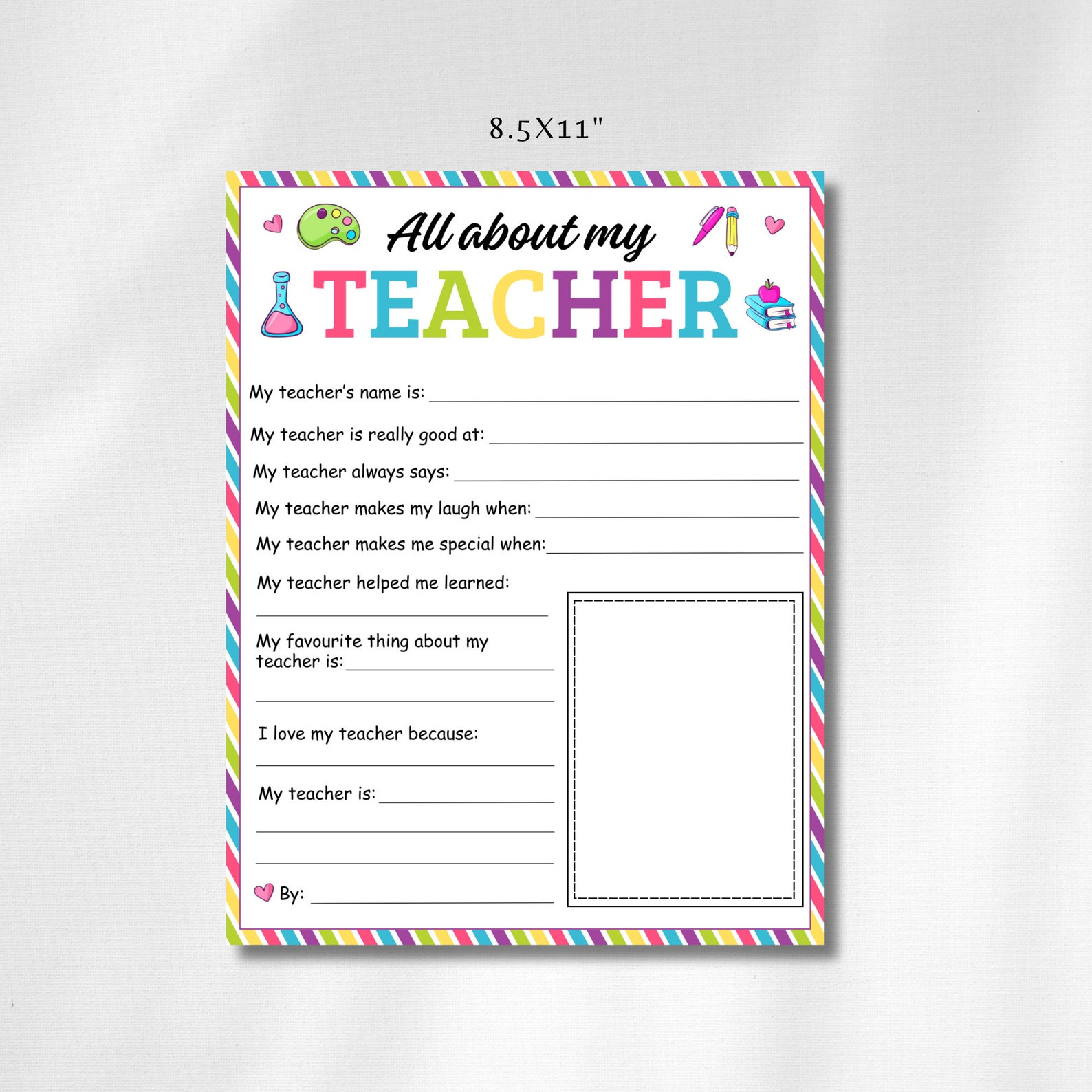 Editable Teacher Appreciation Questionnaire, Thank You for Being A ...