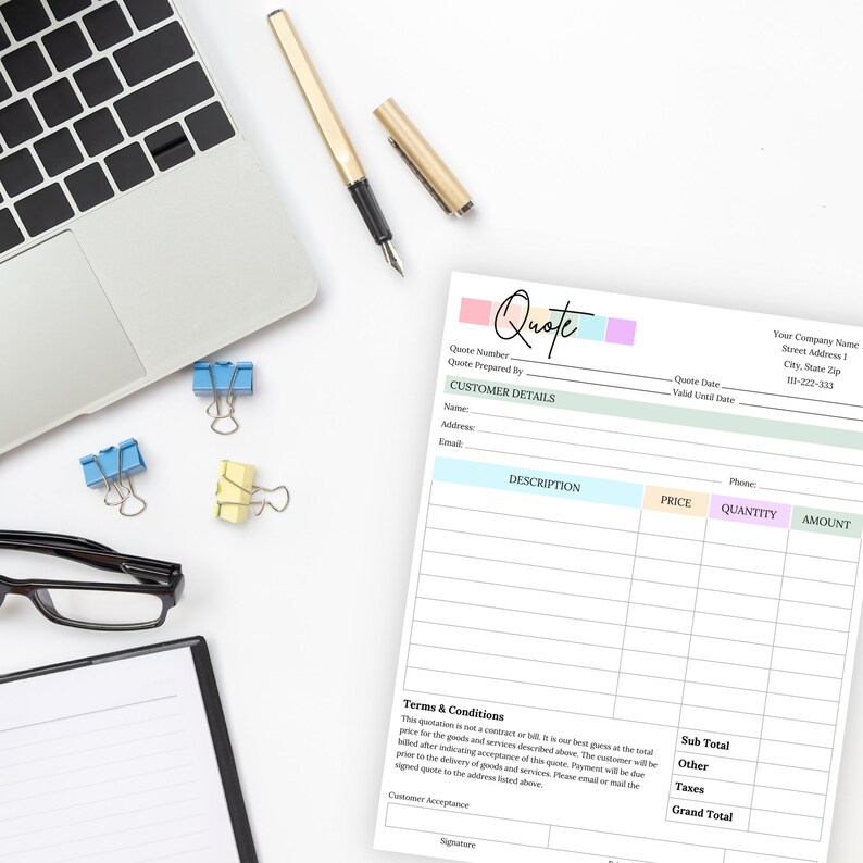 EDITABLE QUOTE FORM, Price Estimate, Quote Proposal, Quote Template ...