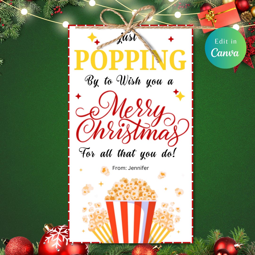 POPPING BY TO Wish You A Merry Christmas Tag, Editable Christmas ...