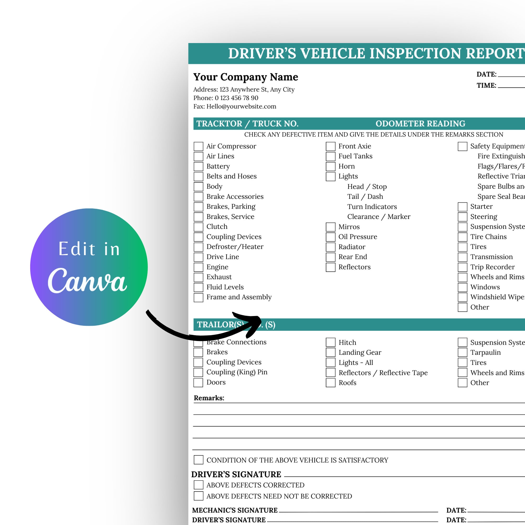 Vehicle Inspection, DRIVER VEHICLE INSPECTION Report,detailed Vehicle ...