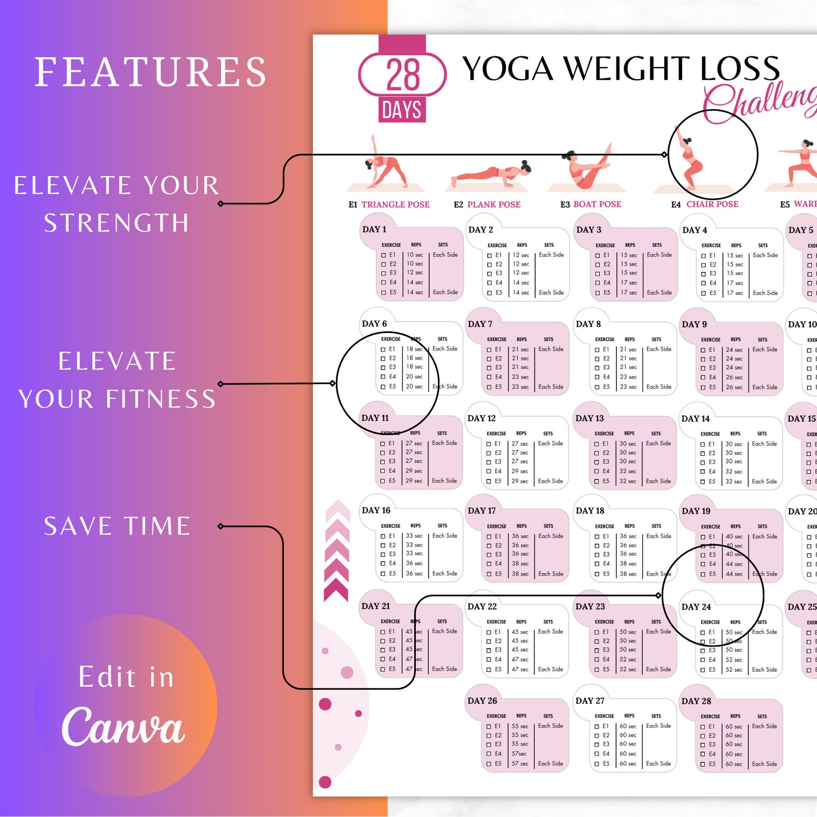 Editable 28 DAYS Yoga Weight Loss Challenge, Yoga Weight Loss, 28 Days ...