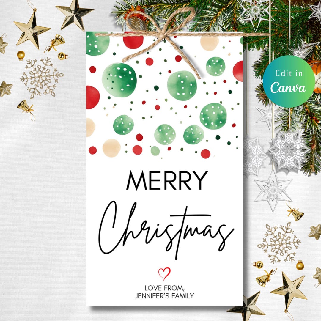 EDITABLE CHRISTMAS GIFT Tag Template, Printable Holiday Party Favor Tag ...