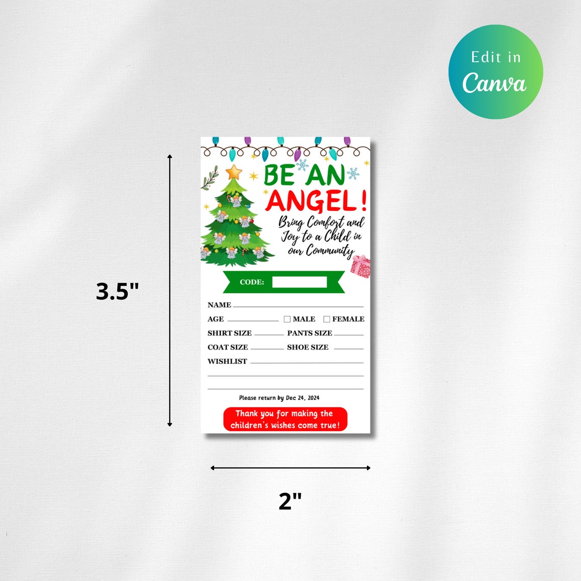 Editable Giving Tree Gift Tag, Angel Tree Gift Tag Christmas, Donation ...