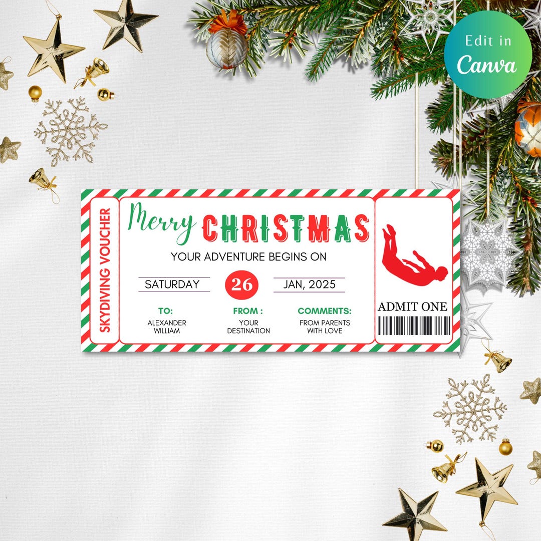 Editable INDOOR SKYDIVING Ticket Template, Gift Certificate Voucher ...