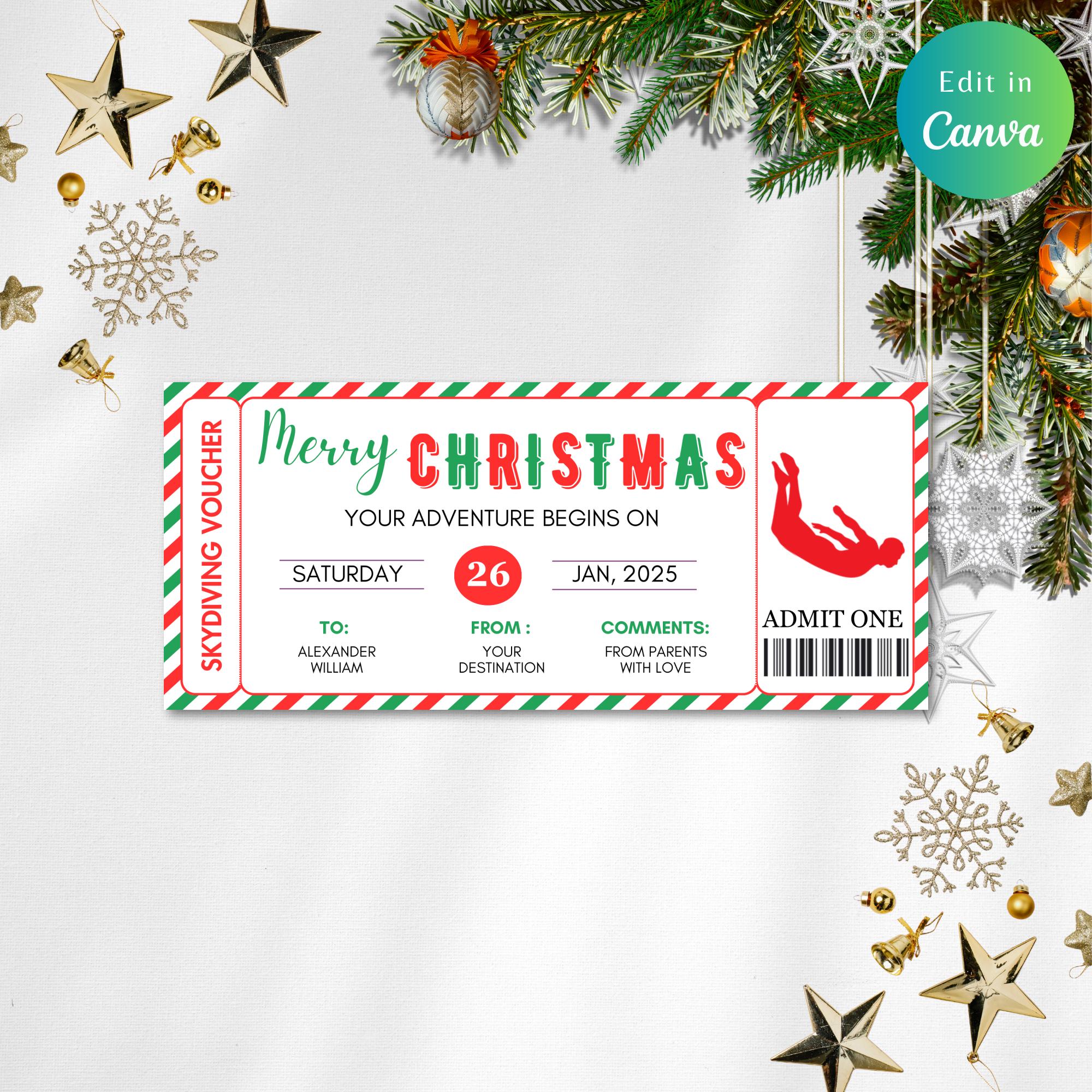 Editable INDOOR SKYDIVING Ticket Template, Gift Certificate Voucher ...