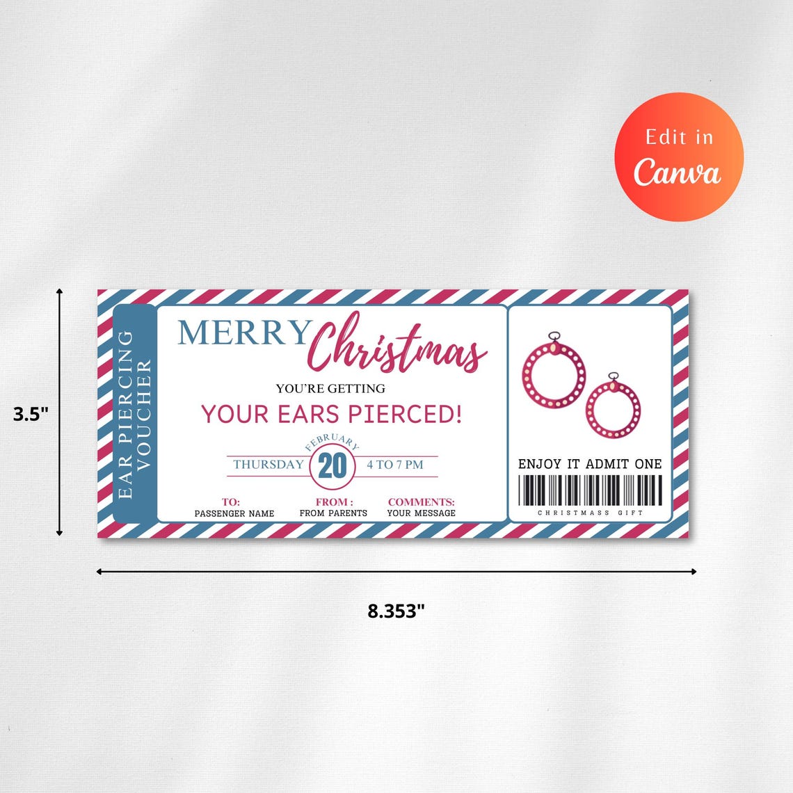 Editable Christmas Ear Piercing Gift Voucher Template, Ear Piercing ...