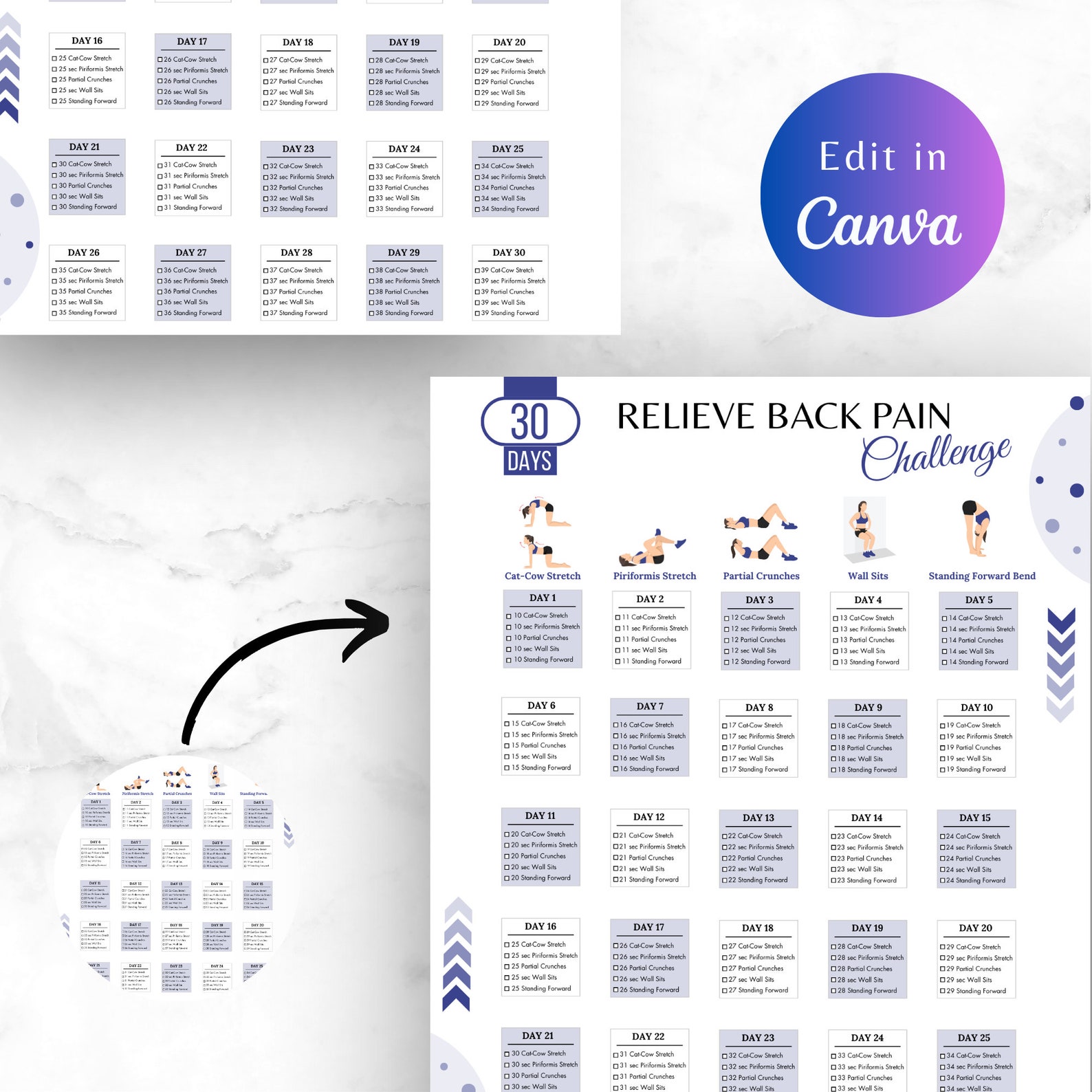Editable 30 DAYS Relieve Back Pain Challenge, Back Pain, Relieve Back ...