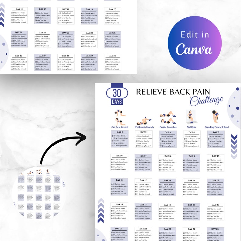 Editable 30 DAYS Relieve Back Pain Challenge, Back Pain, Relieve Back ...