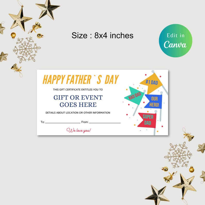EDITABLE Father's Day Gift Certificate, Gift Certificate, Gift, Father ...