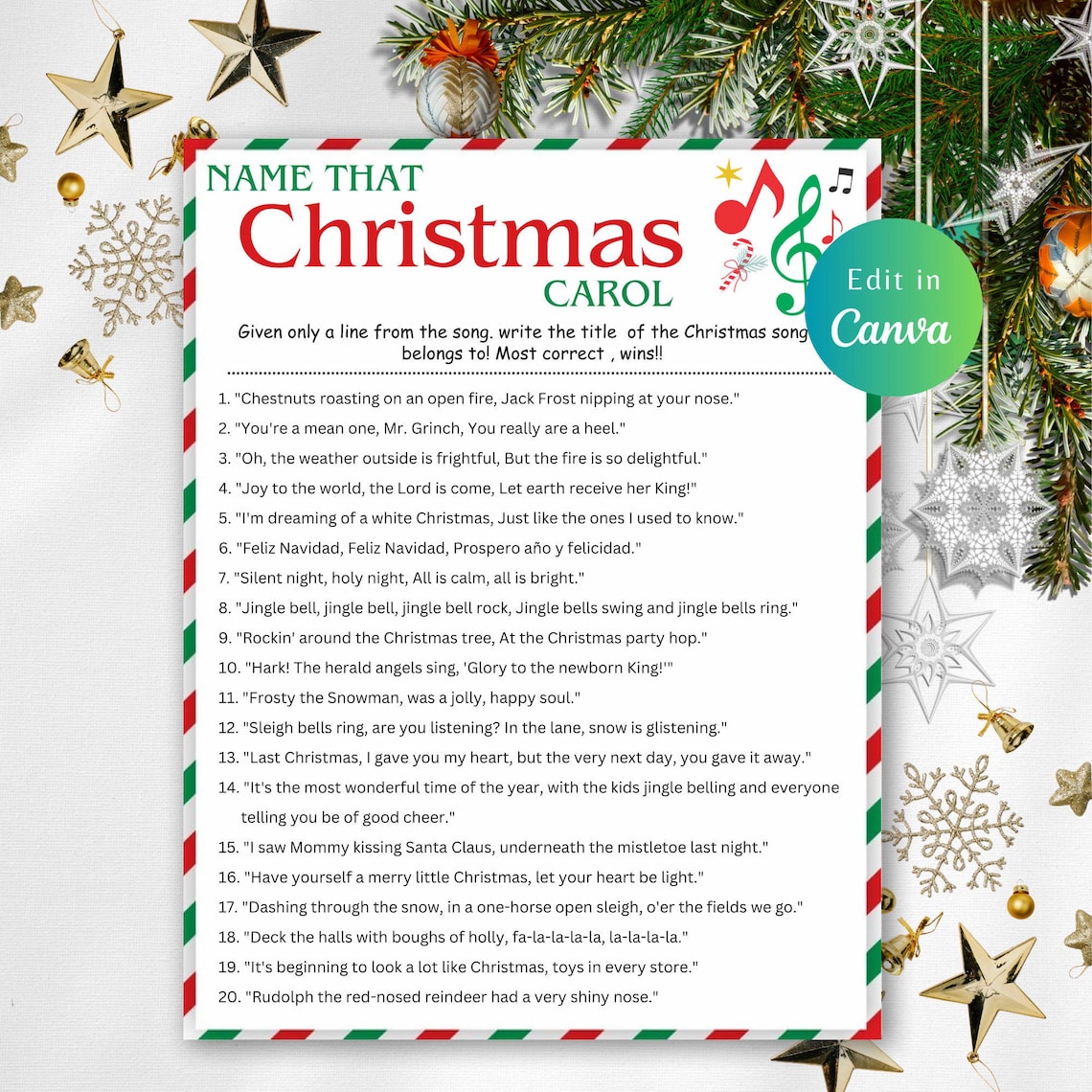 PRINTABLE GUESS the Christmas CAROL, Christmas Party Game, Christmas ...