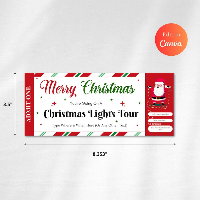 Editable Christmas Lights TOUR TICKET TEMPLATE, Light-up Tour ...