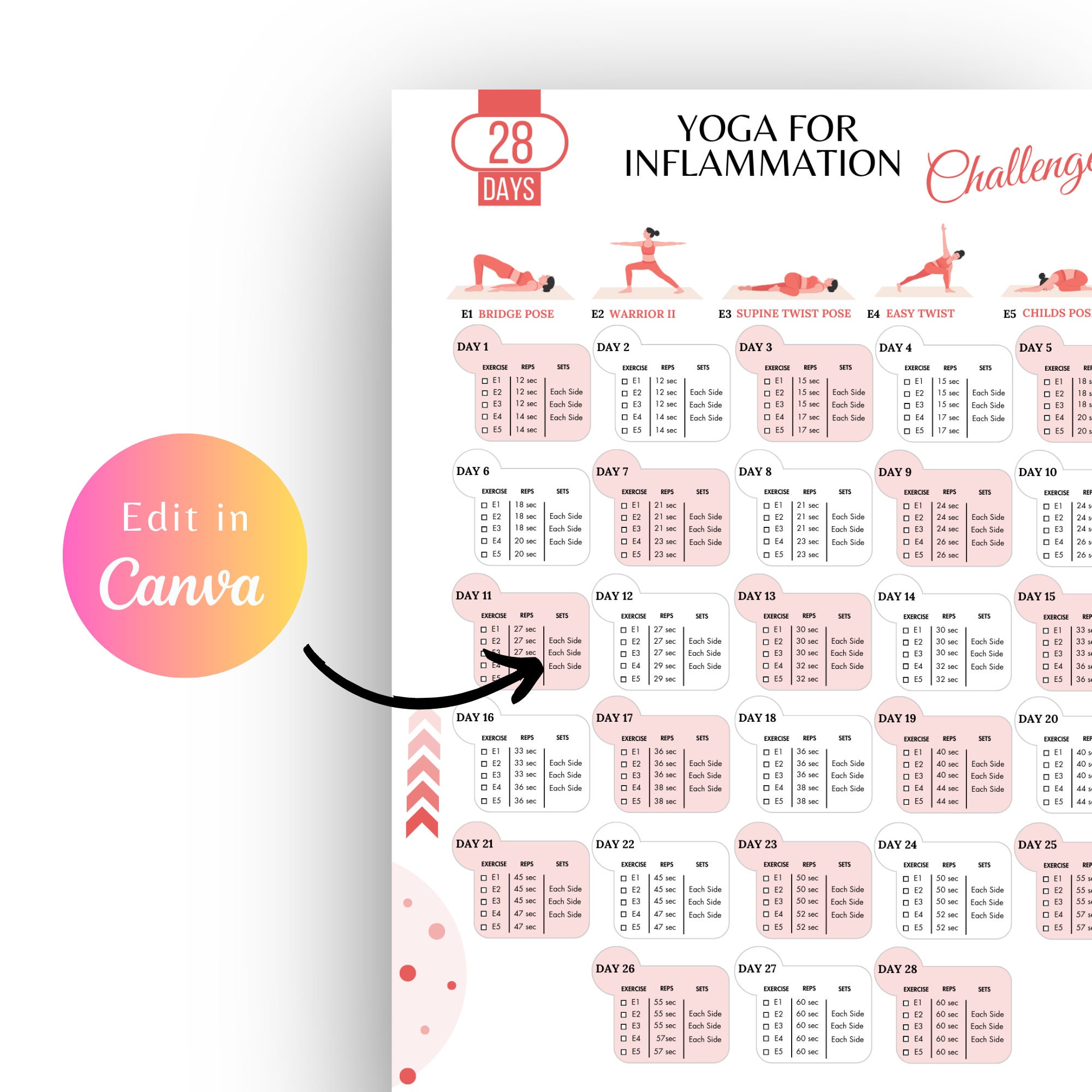 Editable 28 DAYS Yoga for Inflammation Challenge, Yoga Workout, 28 Days ...