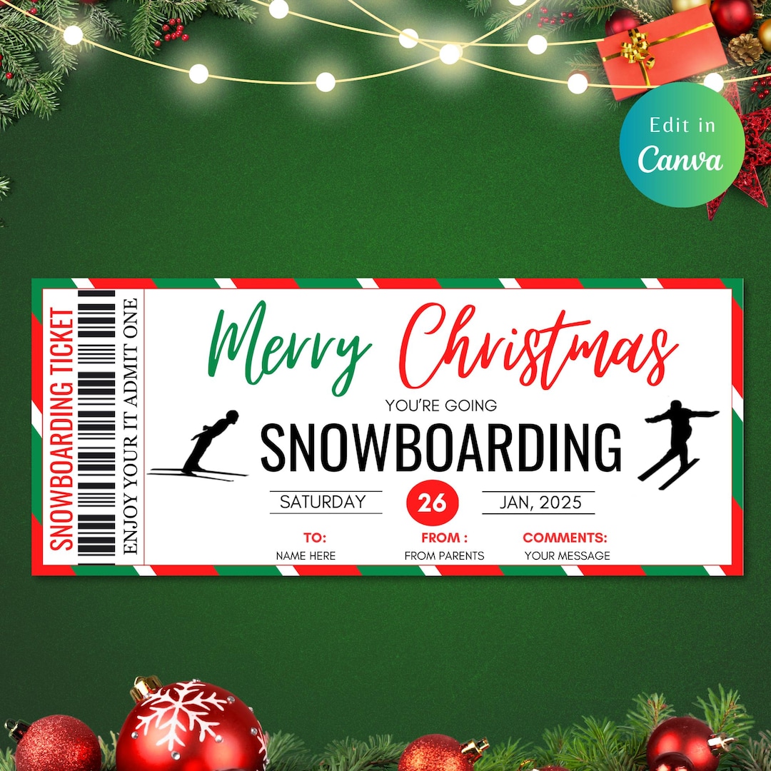 Editable Snowboard Ticket Template, Ski Trip Pass Gift Certificate ...