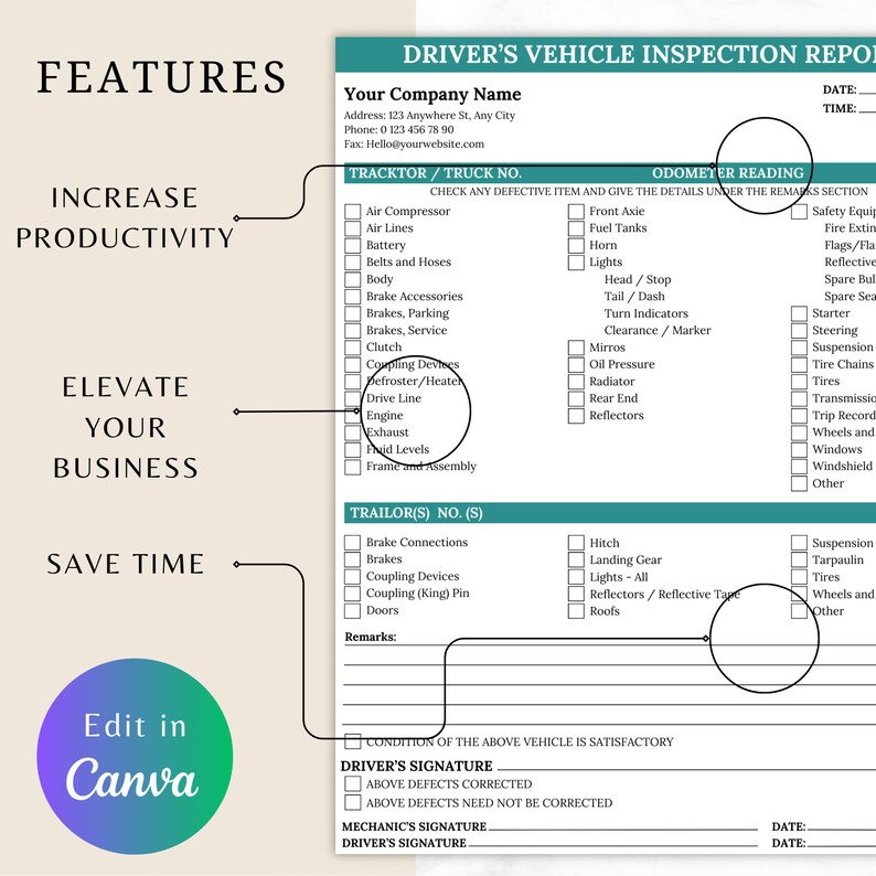 Vehicle Inspection, DRIVER VEHICLE INSPECTION Report,detailed Vehicle ...