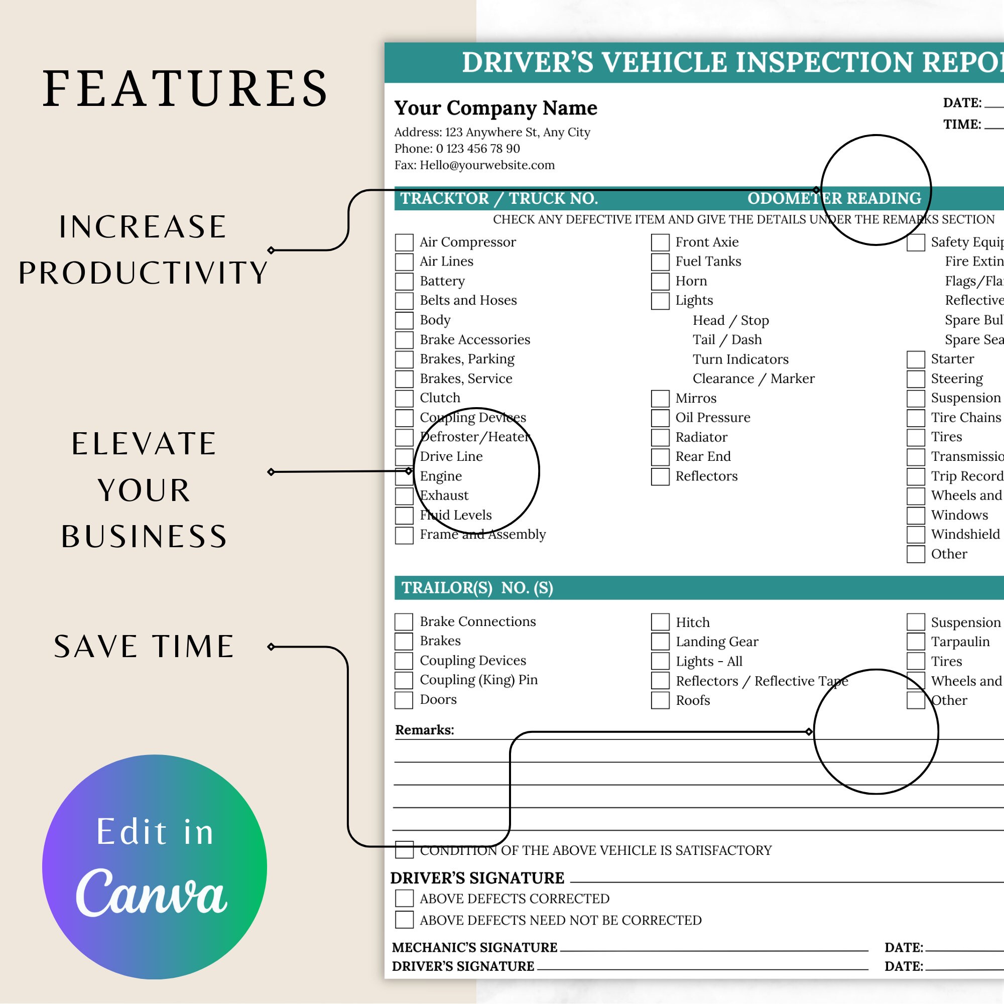 Vehicle Inspection, DRIVER VEHICLE INSPECTION Report,detailed Vehicle ...
