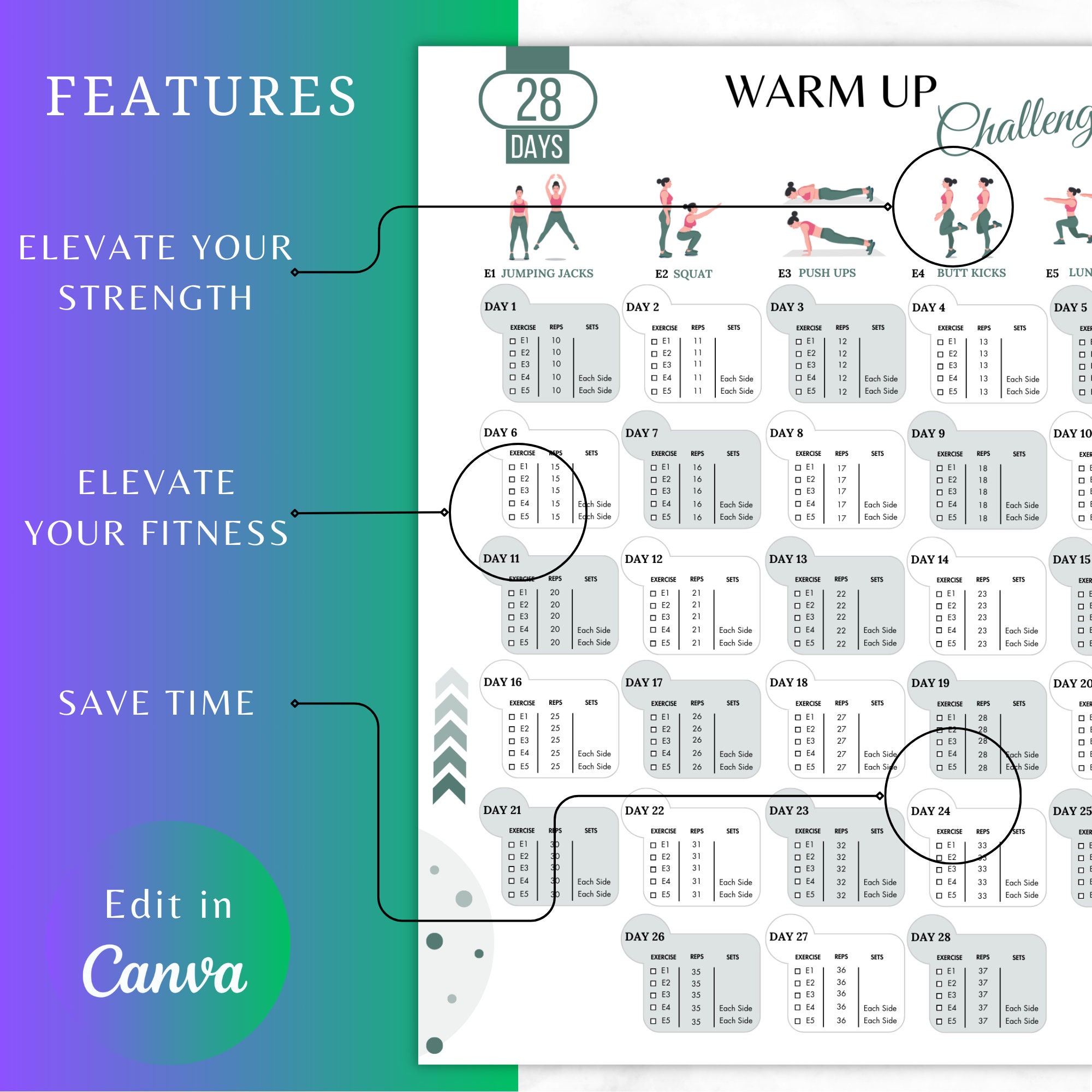 Editable 28 DAYS Warm up Challenge, Warm up Exercise Guide, Warm Up ...