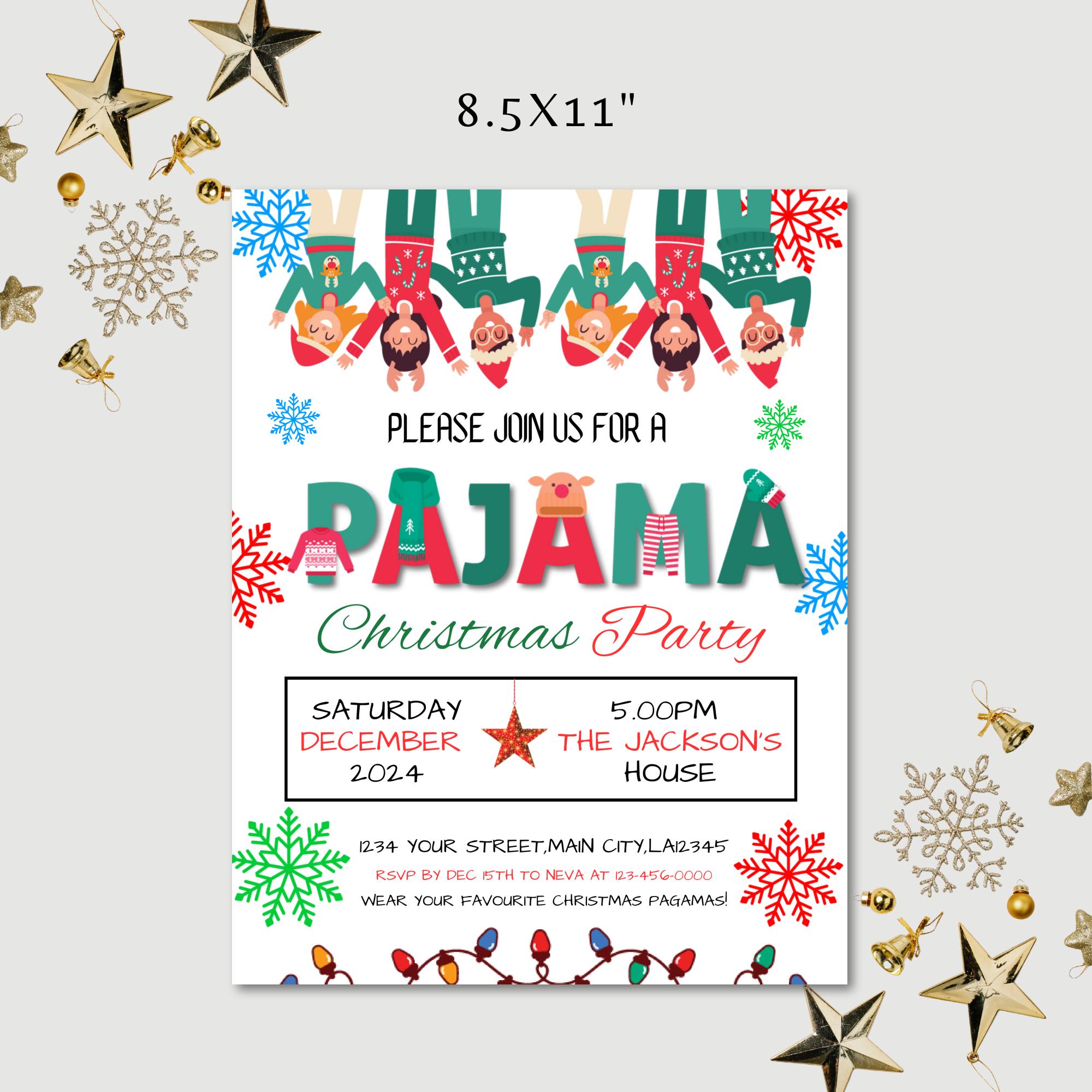 EDITABLE CHRISTMAS PAJAMA Invitations, Christmas Invitation, Pajama ...