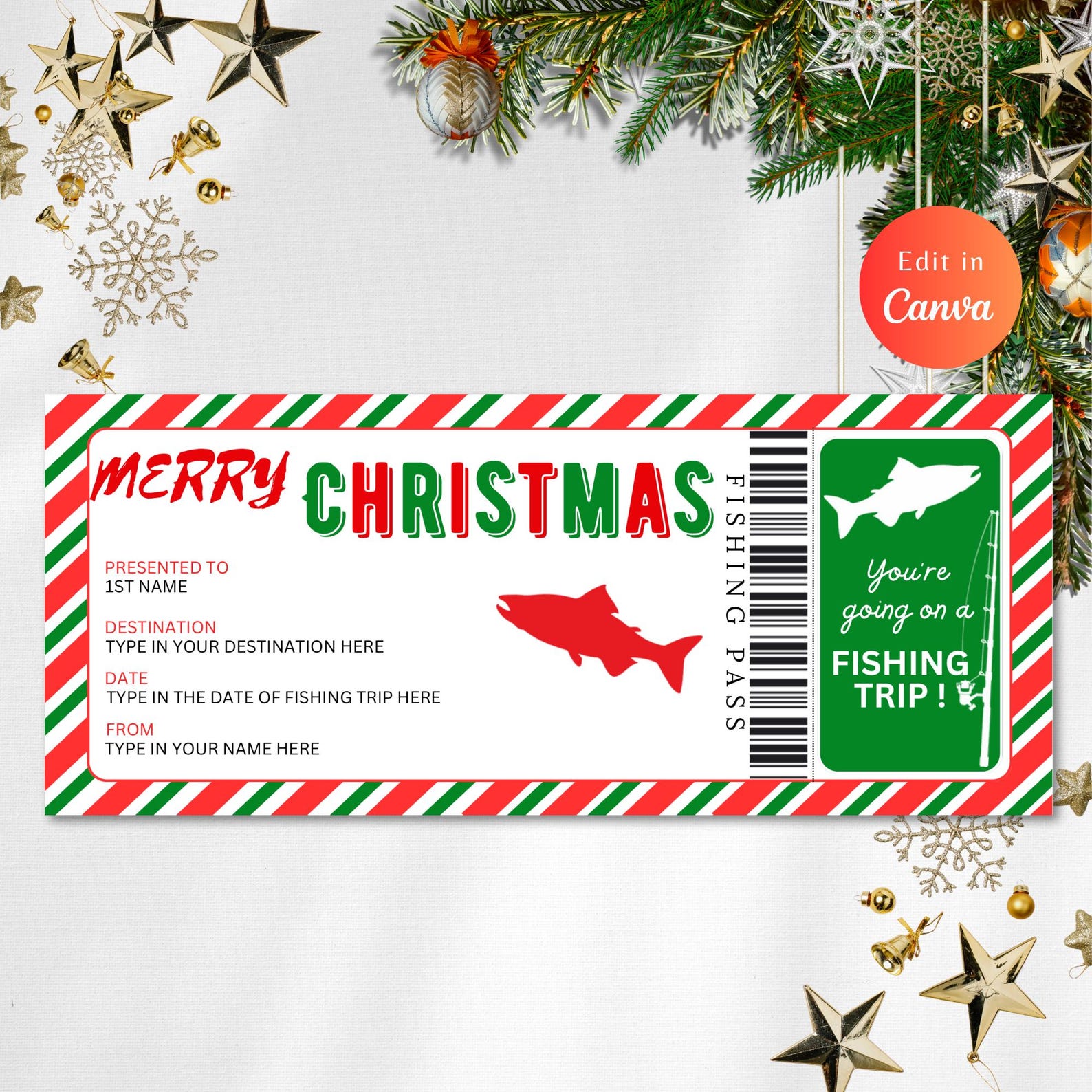EDITABLE FISHING CHRISTMAS Gift Voucher Template, Christmas Gift ...