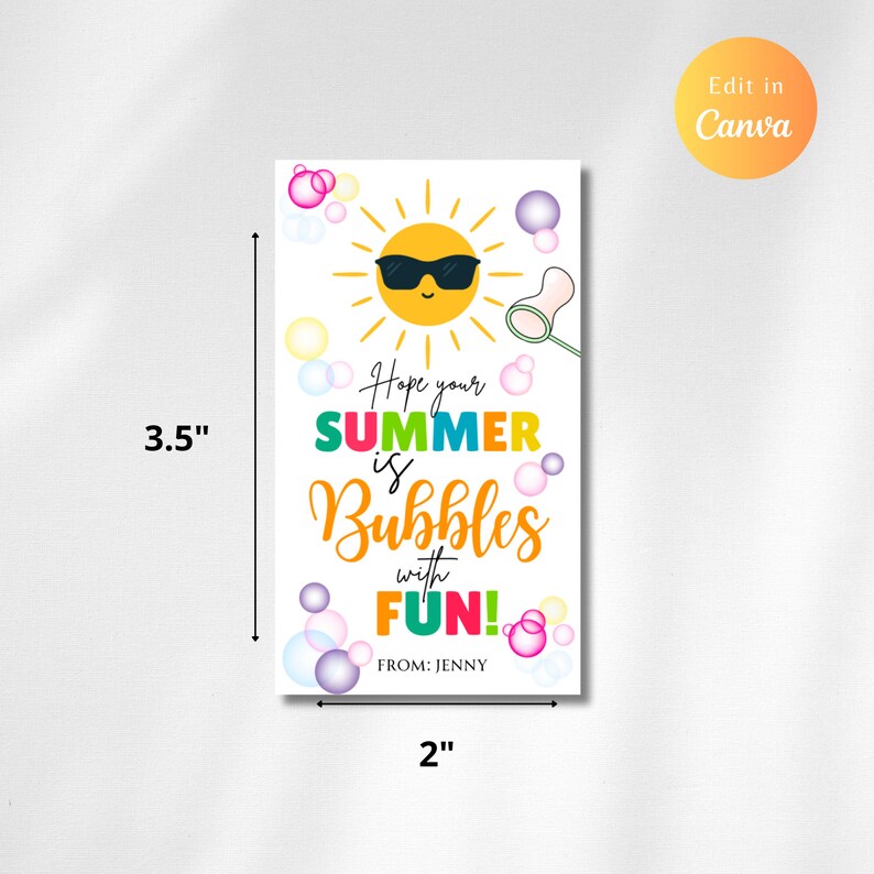 Editable Hope Your Summer Bubbles With Fun Gift Tag Template, Printable ...