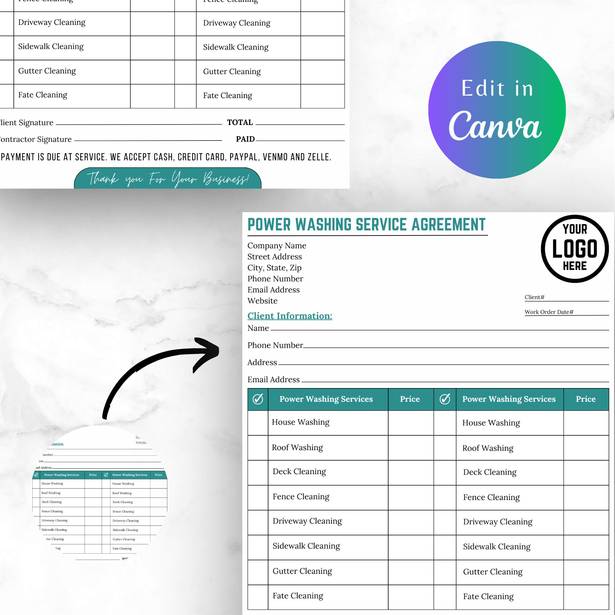 POWER WASHING SERVICE Agreement, Simple Contract, Service Contract ...