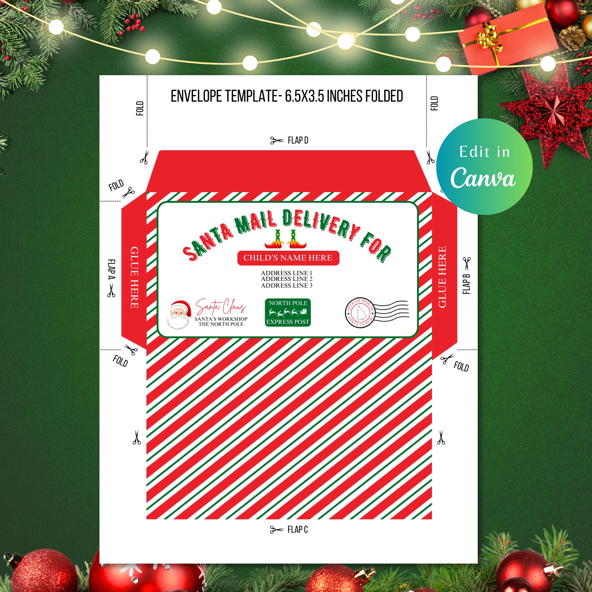 Editable Santa Envelope Template Printable, From Santa Claus, PRINTABLE ...