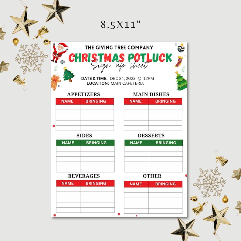 CHRISTMAS POTLUCK SIGN up Sheet, Christmas, Potluck, Sign-up, Sheet ...