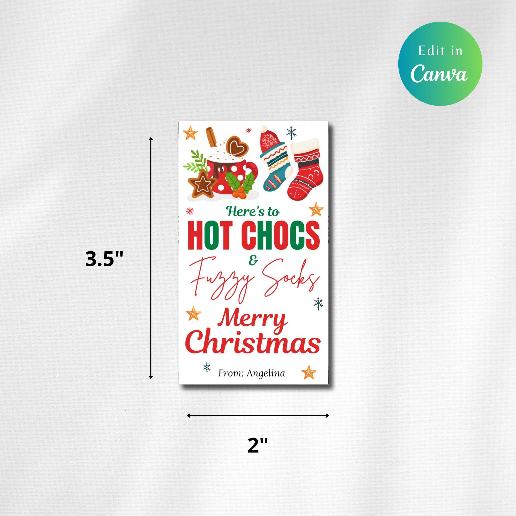 Editable HOT CHOCOLATE Gift TAG, Fuzzy Socks Christmas Printable ...