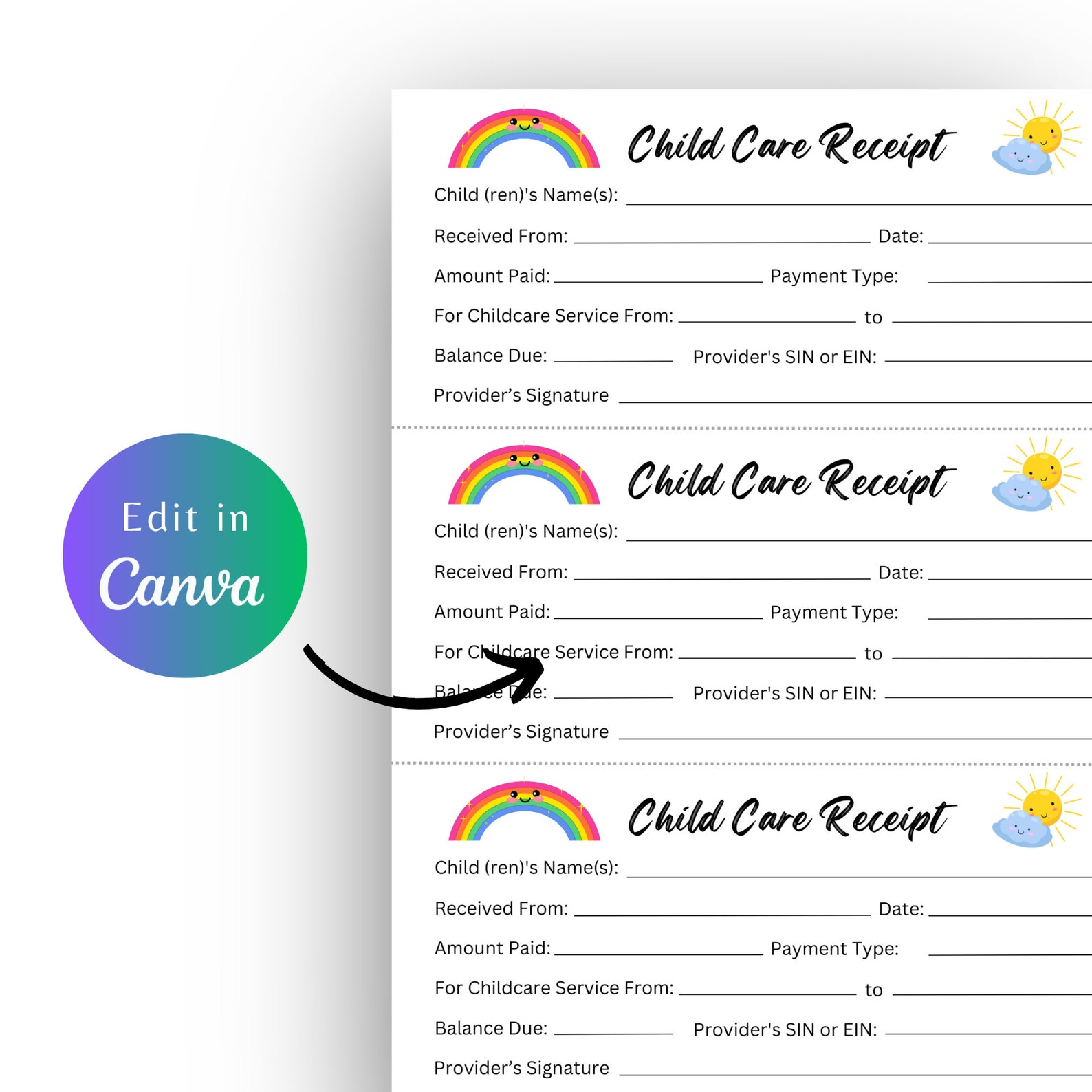 CHILD CARE RECEIPTS, Daycare Receipts, Printable Receipts, Receipts ...