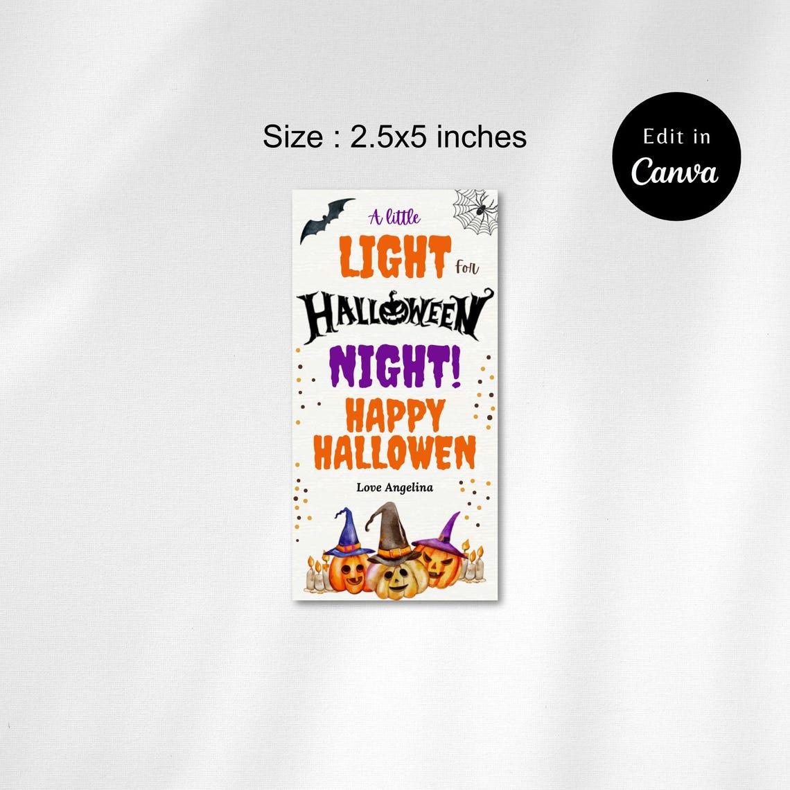 Editable A Little Light for HALLOWEEN NIGHT Glow Stick Tag, Halloween ...