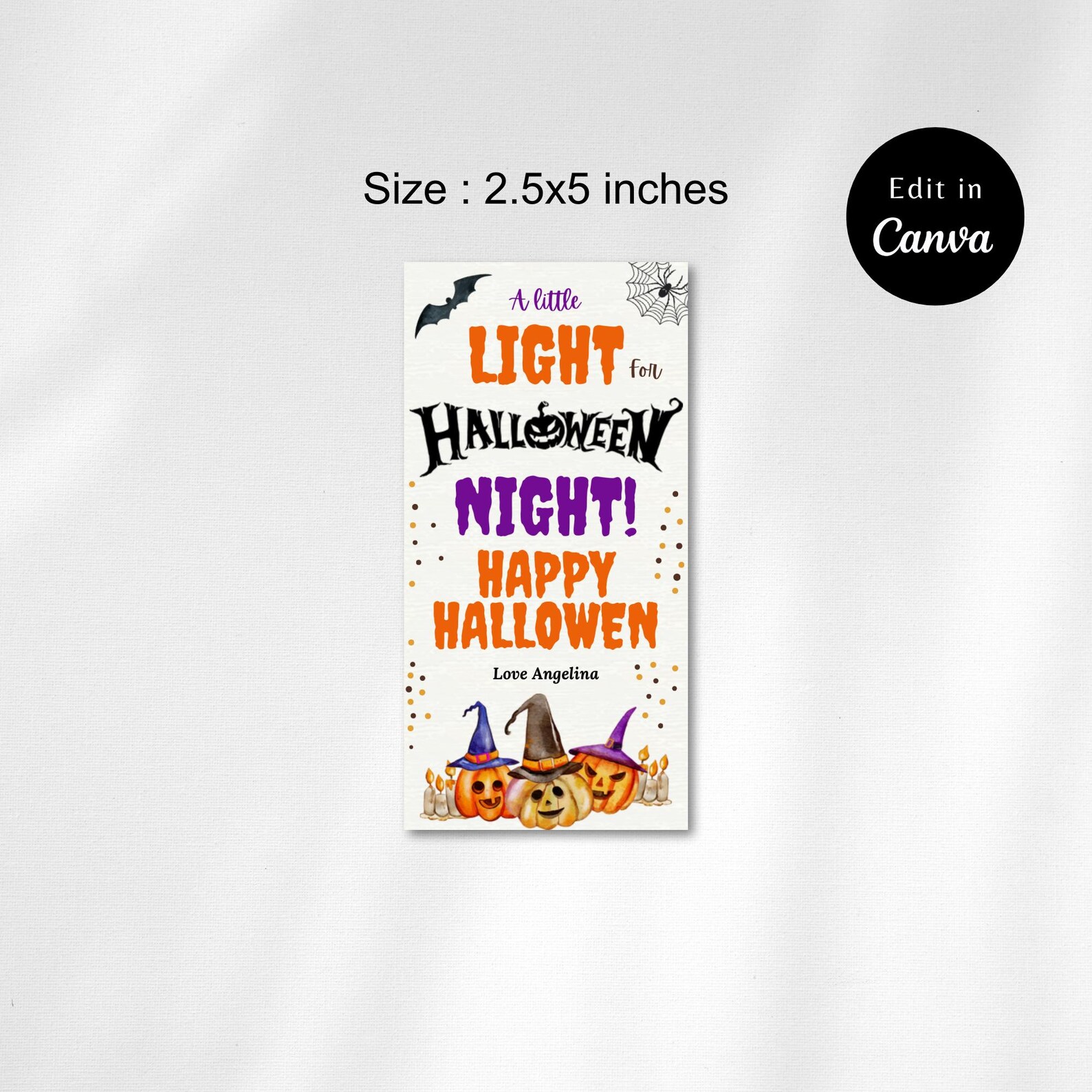 Editable A Little Light for HALLOWEEN NIGHT Glow Stick Tag, Halloween ...