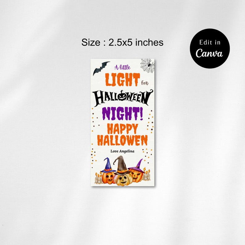 Editable A Little Light for HALLOWEEN NIGHT Glow Stick Tag, Halloween ...