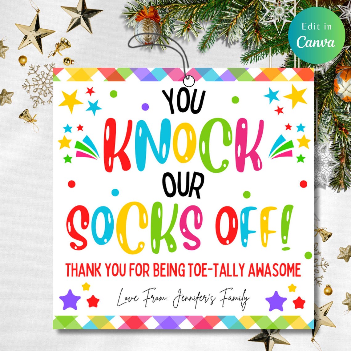 Editable You Knock My Socks Off! Sock Gift Tag, Foot Hamper Tag ...