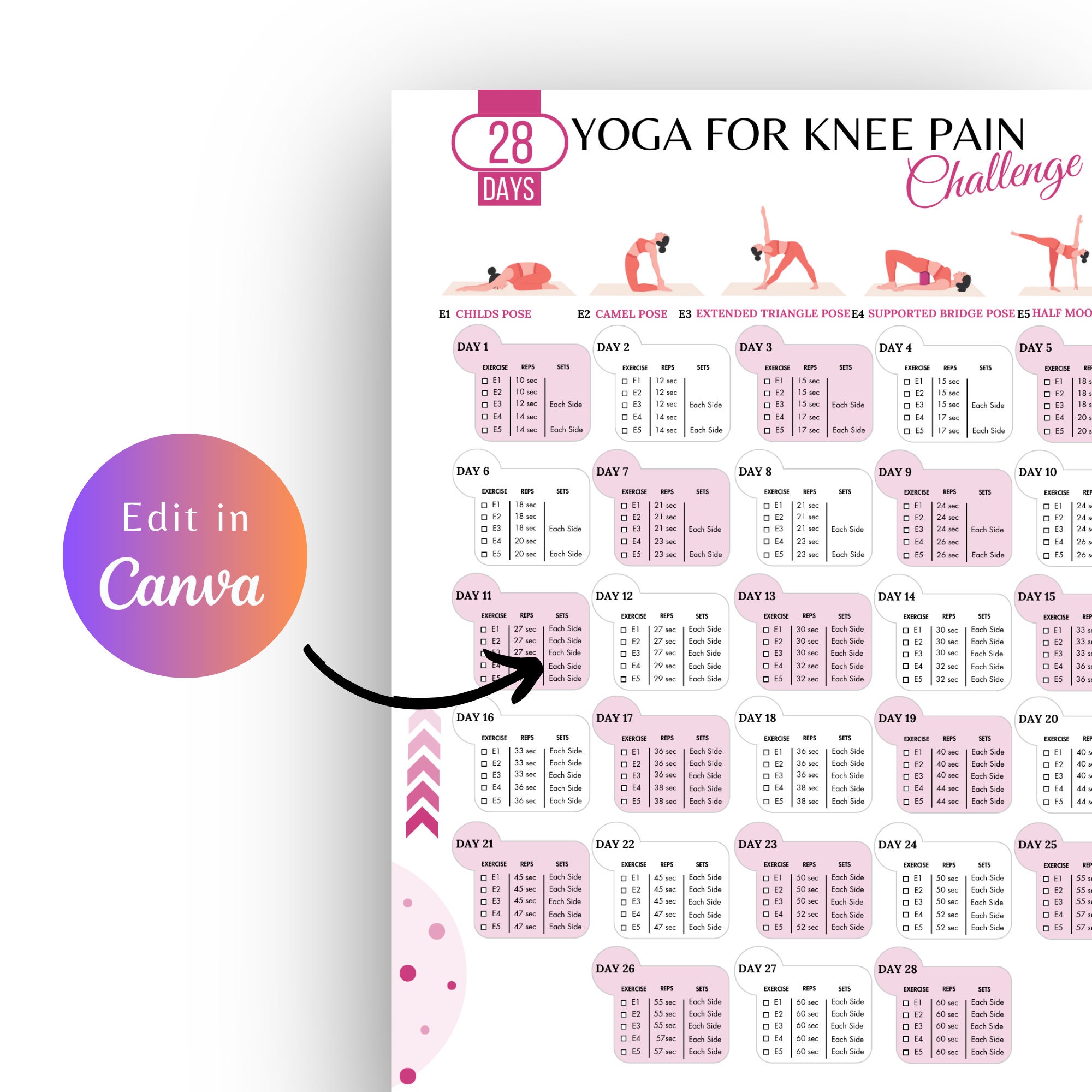 28 Days Knee Pain Challenge | Digital Workout Guide | Workout Planner ...