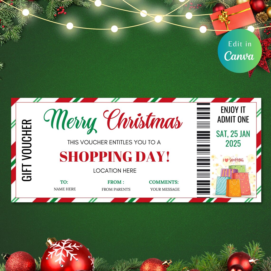 Editable Christmas Shopping Spree Certificate, Shopping Spree Card ...