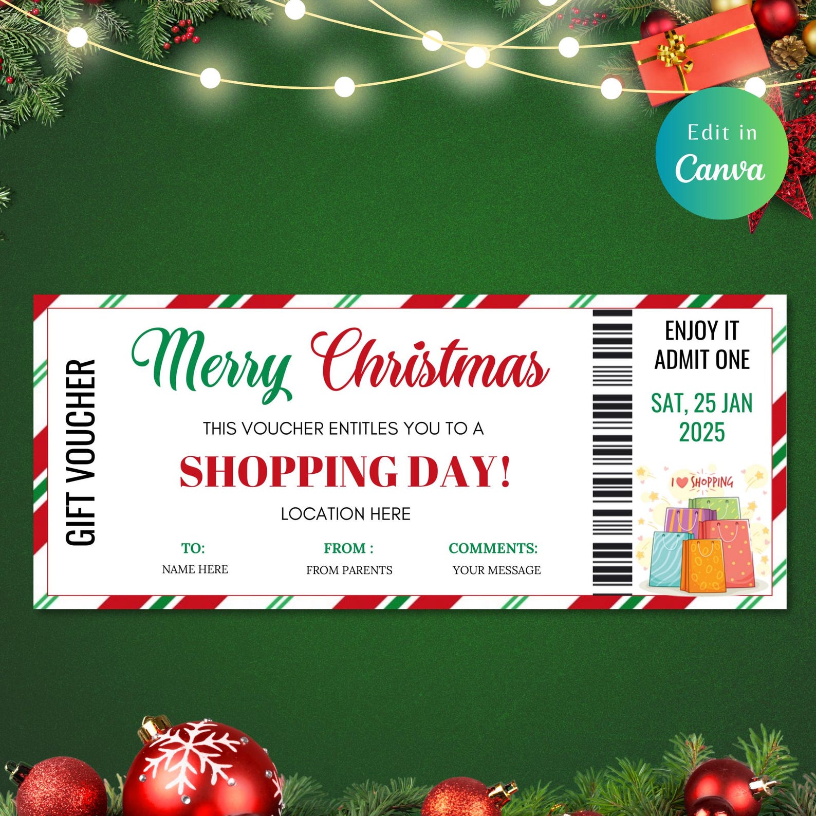 Editable Christmas Shopping Spree Certificate, Shopping Spree Card ...