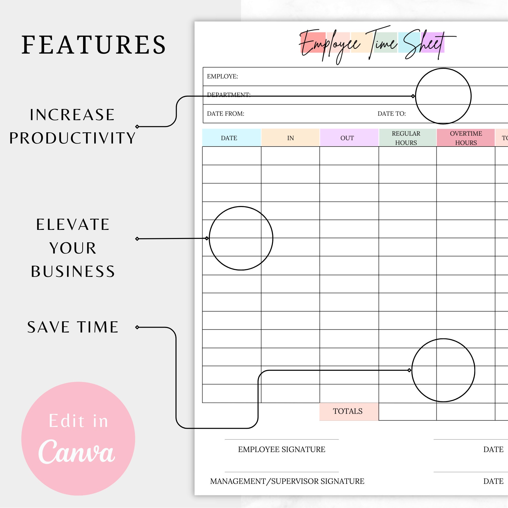 Editable EMPLOYEE TIME SHEET, Time Keeping Log, Printable Time Sheet ...