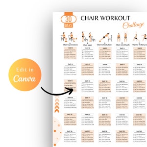 Editable 30 DAYS Chair Exercises Challenge, Chair Exercises, 30 Days ...