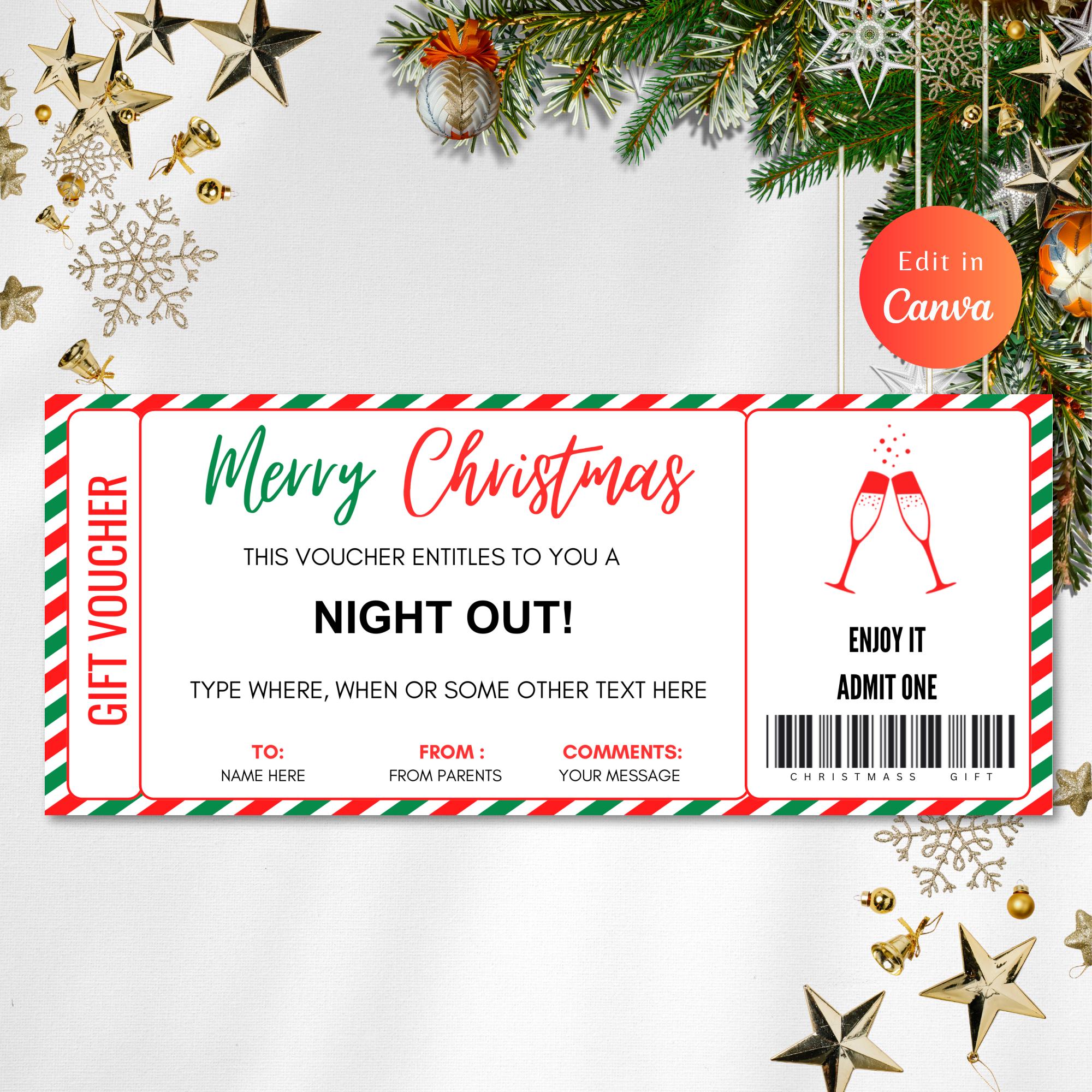 Editable Night Out Gift Voucher Certificate Ticket Christmas Template ...