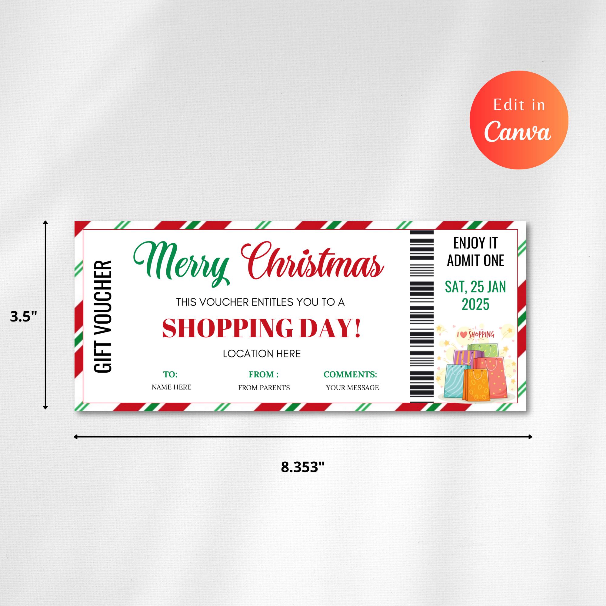 Editable Christmas Shopping Spree Certificate, Shopping Spree Card ...