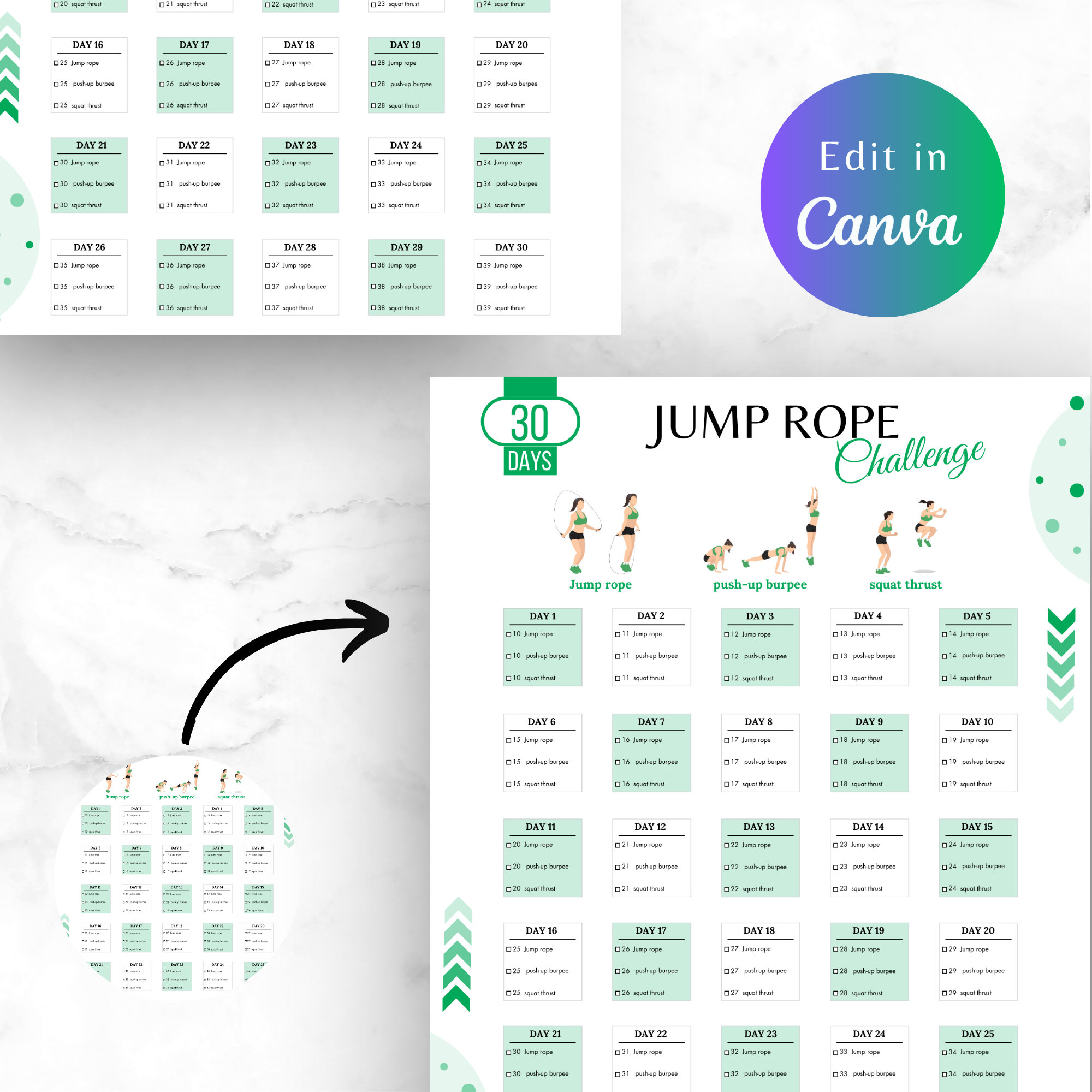 Editable 30 DAYS Jump Rope Challenge, Jump Rope, Rope Jumping Challenge ...